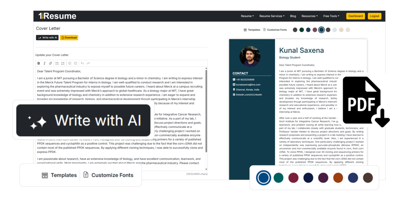 Cover Letter Generator – Make with AI In Minutes | 1MillionResume