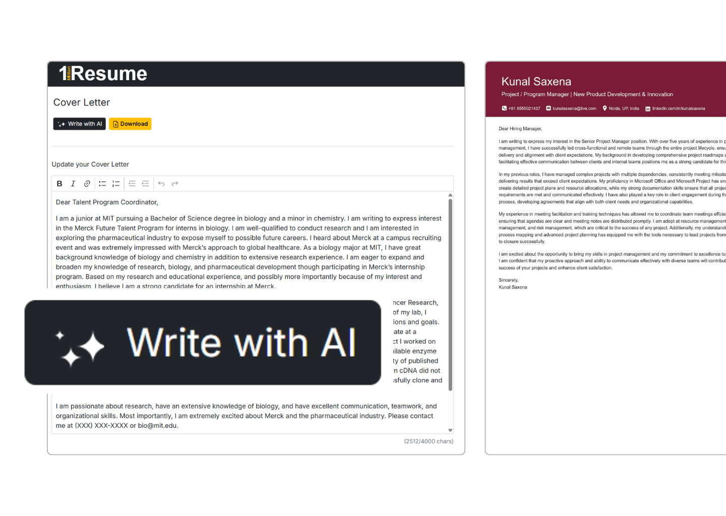 Cover Letter Generator – Make with AI In Minutes | 1MillionResume