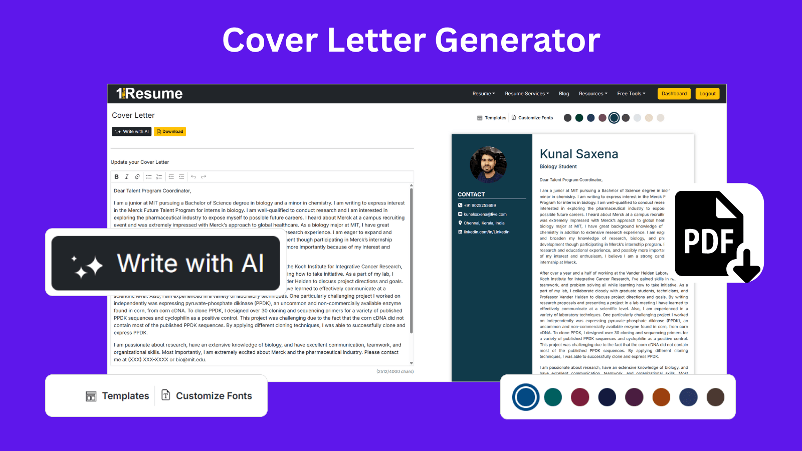 Cover Letter Generator – Make with AI In Minutes | 1MillionResume