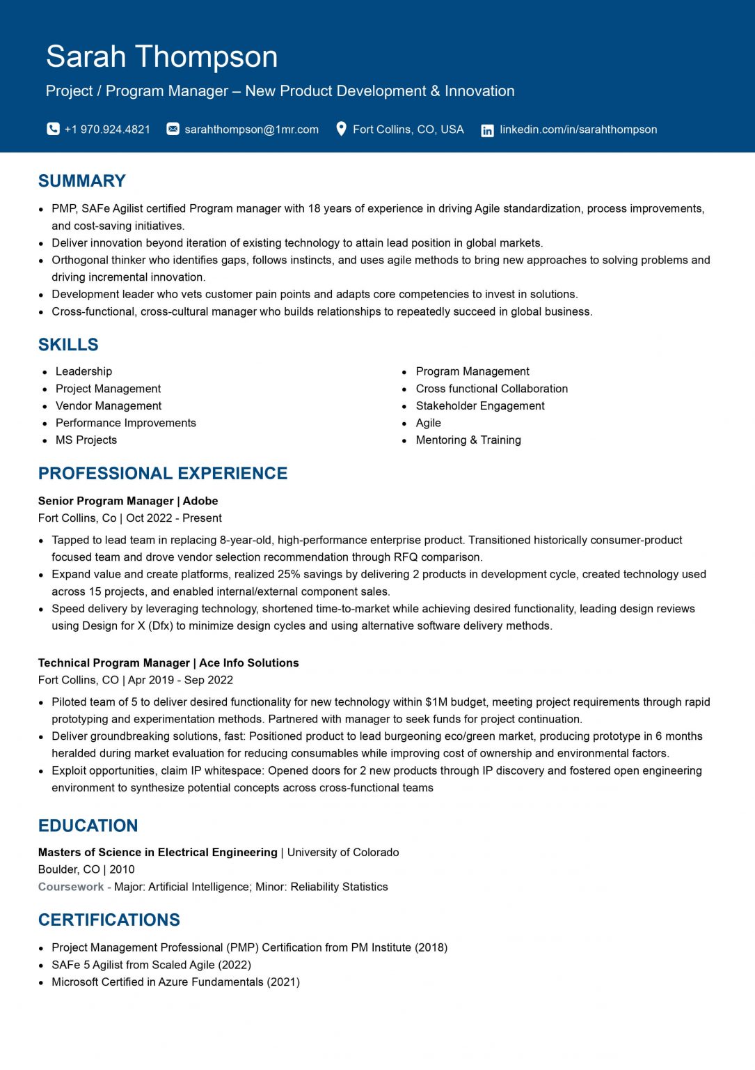 Program Manager Resume Example