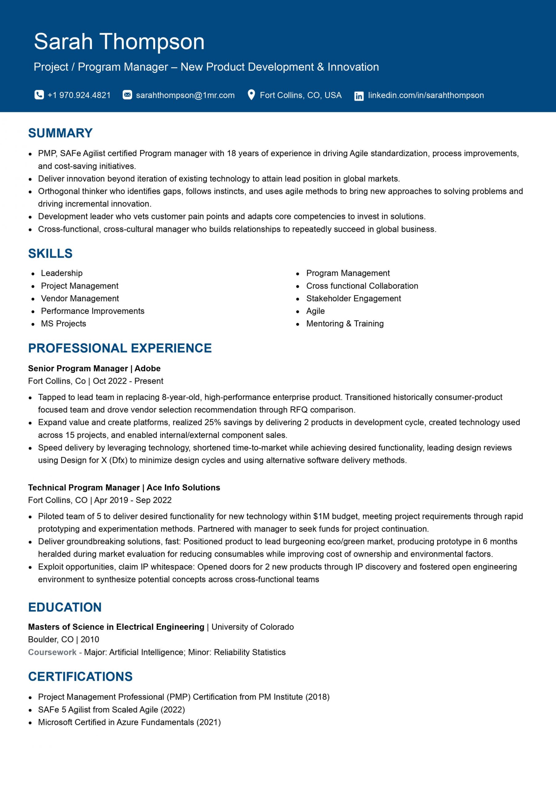Program Manager Resume Example